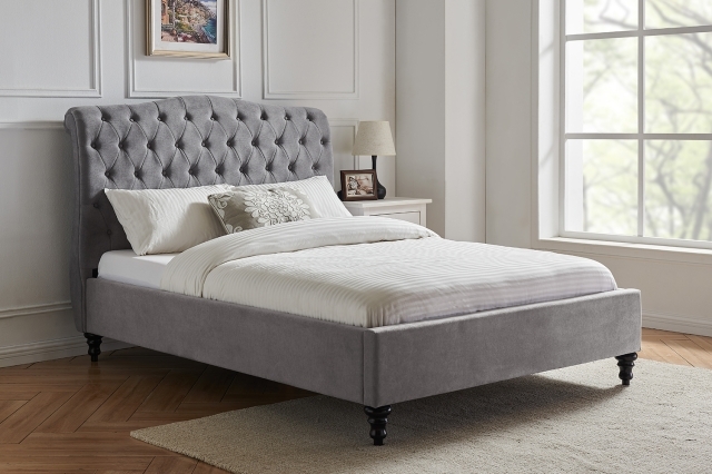 Rosalie Fabric Bed Frame in Light Grey - Double - Light Grey by ...