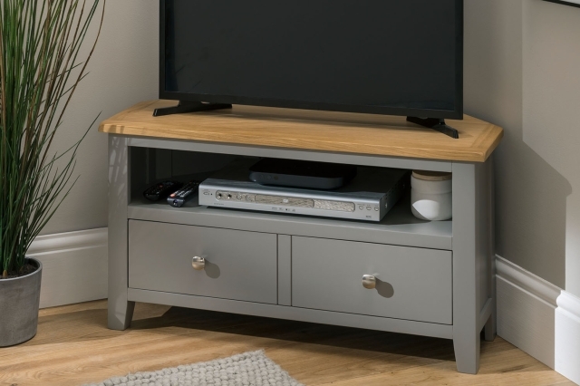 Chester Oak Painted Grey - Corner TV Unit 90cm Wide Moles Breath Grey ...