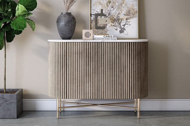 Isabella Reeded Mango Wood Small Sideboard with Marble Top - Brown by ...