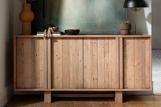 Oakwood Reclaimed Wood Wide Sideboard in Rustic Buff Finish - Reclaimed ...