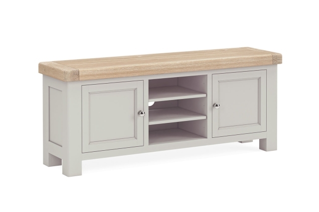 Salcombe Painted Oak Stone Grey 140cm TV Unit - Grey by Furniture World ...