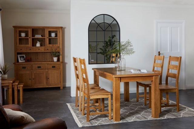 Salisbury Waxed Premium Oak Compact Ext Dining Table Set 4 Slat Back ...