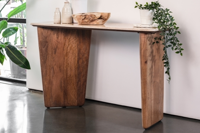 Arcadia Mango Wood Console Table with Travertine Tops - Mango Wood by ...