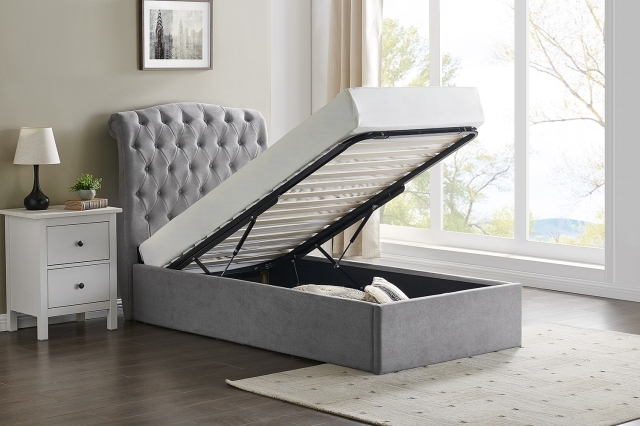 Rosalie Fabric Ottoman Storage Bed Frame in Light Grey - King Size ...