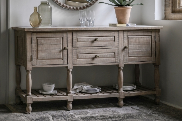 Gallery Direct Vancouver Rustic Pine Sideboard with Marble Top - Marble ...
