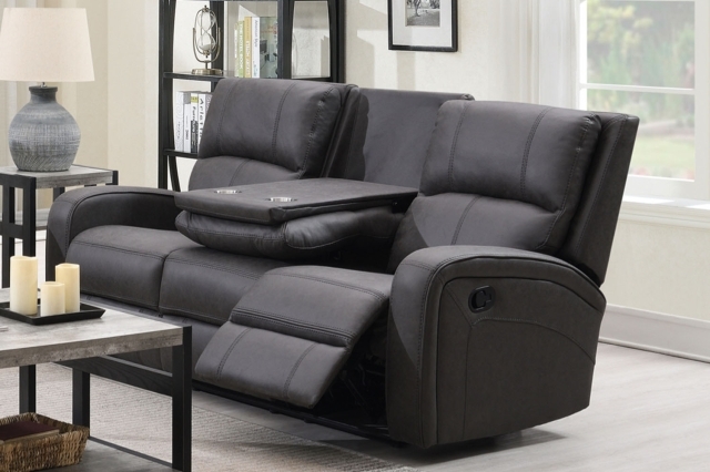 Silva Soft Touch Fabric Recliner 3 Seater Sofa with Drop Down Table and ...
