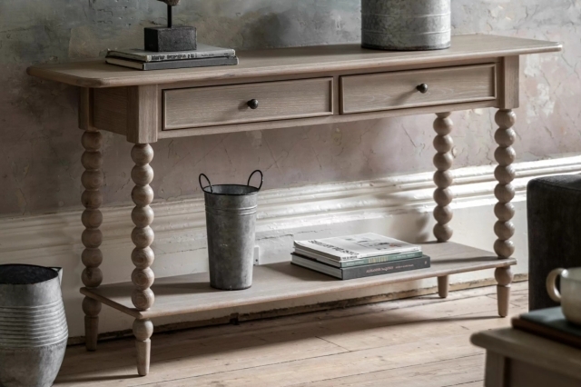 Gallery Direct Artisan Limewash Oak Console Table with Bobbin Detail ...