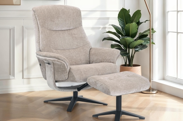 Hudson Swivel Recliner Chair and Stool - Husk Fabric by Furniture World ...