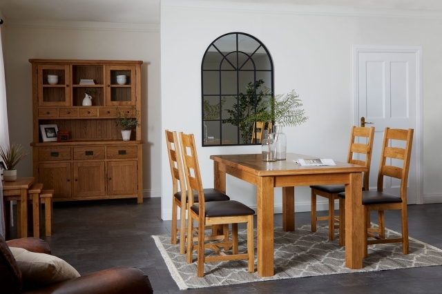 Salisbury Waxed Premium Oak Small Ext Dining Table Set 6 Slat Back PU ...