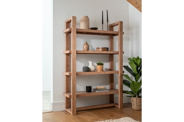 Oakley Reclaimed Wood Open Display Bookcase in Rustic Buff Finish ...