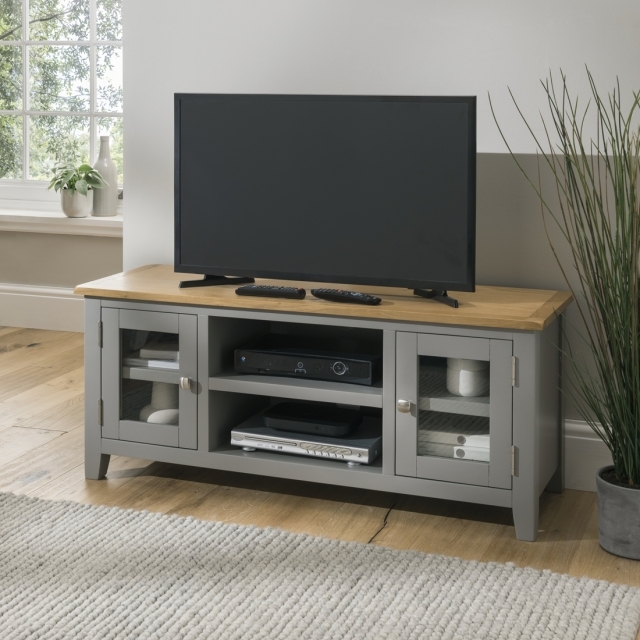 Chester Oak Painted Grey - Large TV Unit 120cm Wide Moles Breath Grey ...