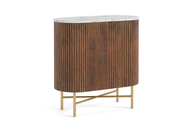 Harvard Reeded Mango Wood Mini Sideboard with Marble Top - Brown by ...