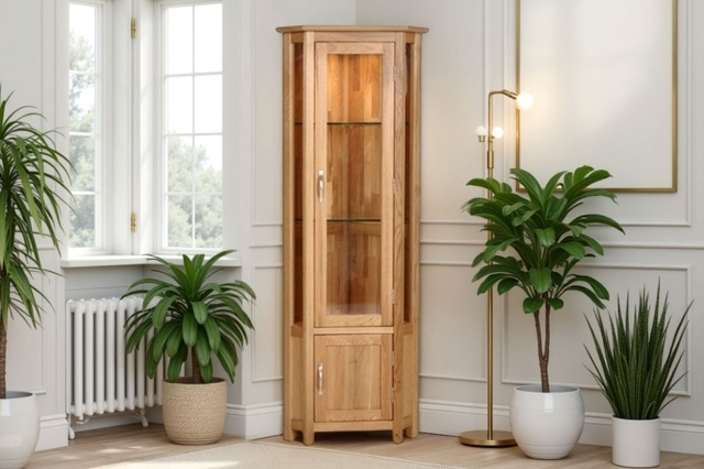 Moda Solid Oak Corner Display Cabinet - Oak by Furniture World ...