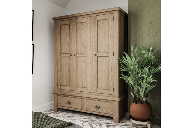Smoked Oak 3 Door Wardrobe with 2 Drawers - Oak by Furniture World ...
