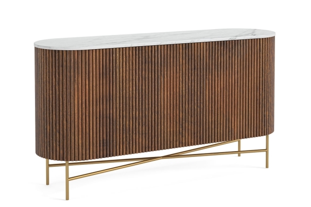Harvard Reeded Mango Wood Large Sideboard with Marble Top - Brown by ...
