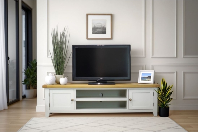 Cotswold Grey Painted Oak Extra Large TV Stand 180cm Wide - Grey by ...