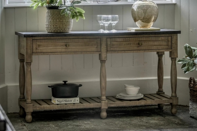 Gallery Direct Vancouver Rustic Pine Console Table with Marble Top ...