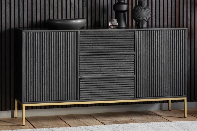 Gallery Direct Ripple Mango Wood Black and Gold Large Sideboard - Black ...