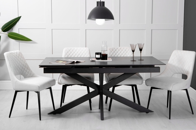 Calgary 1.6m Extending Sintered Stone Grey Dining Table Set and ...
