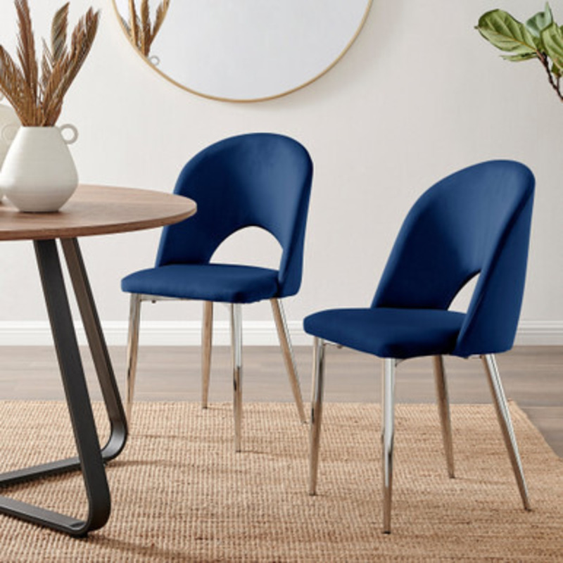 2x Arlon Blue Velvet Silver Leg Dining Chairs by FurnitureBox ...