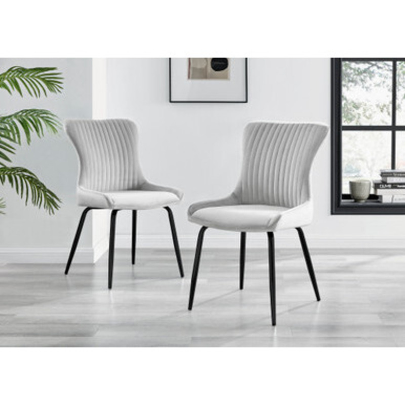 2x Nora Light Grey Velvet Black Leg Dining Chairs by FurnitureBox ...