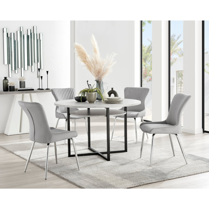 Adley Grey Concrete Effect Storage Dining Table & 4 Nora Silver Leg ...
