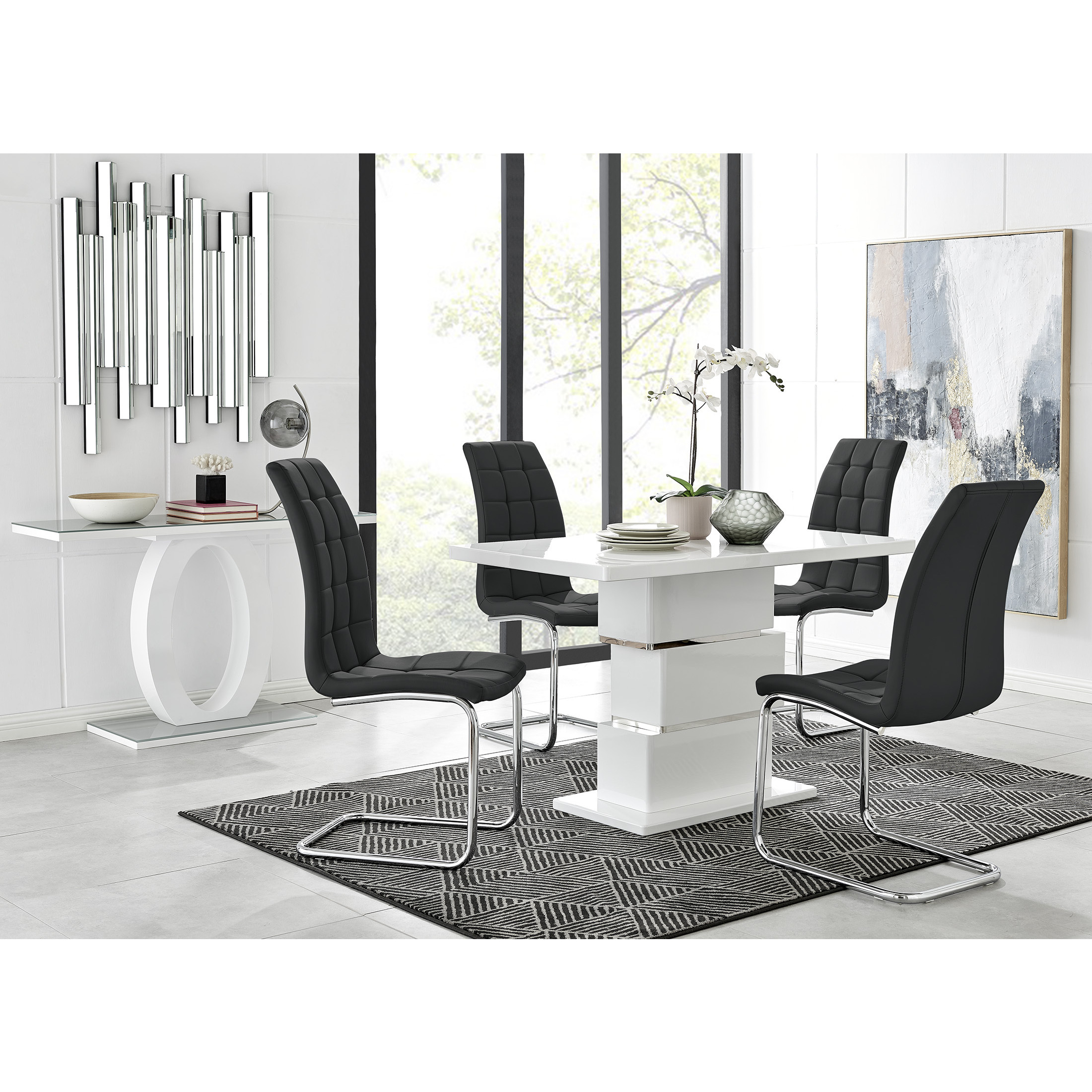 Apollo 4 Dining Table and 4 Murano Chairs by FurnitureBox | ufurnish.com
