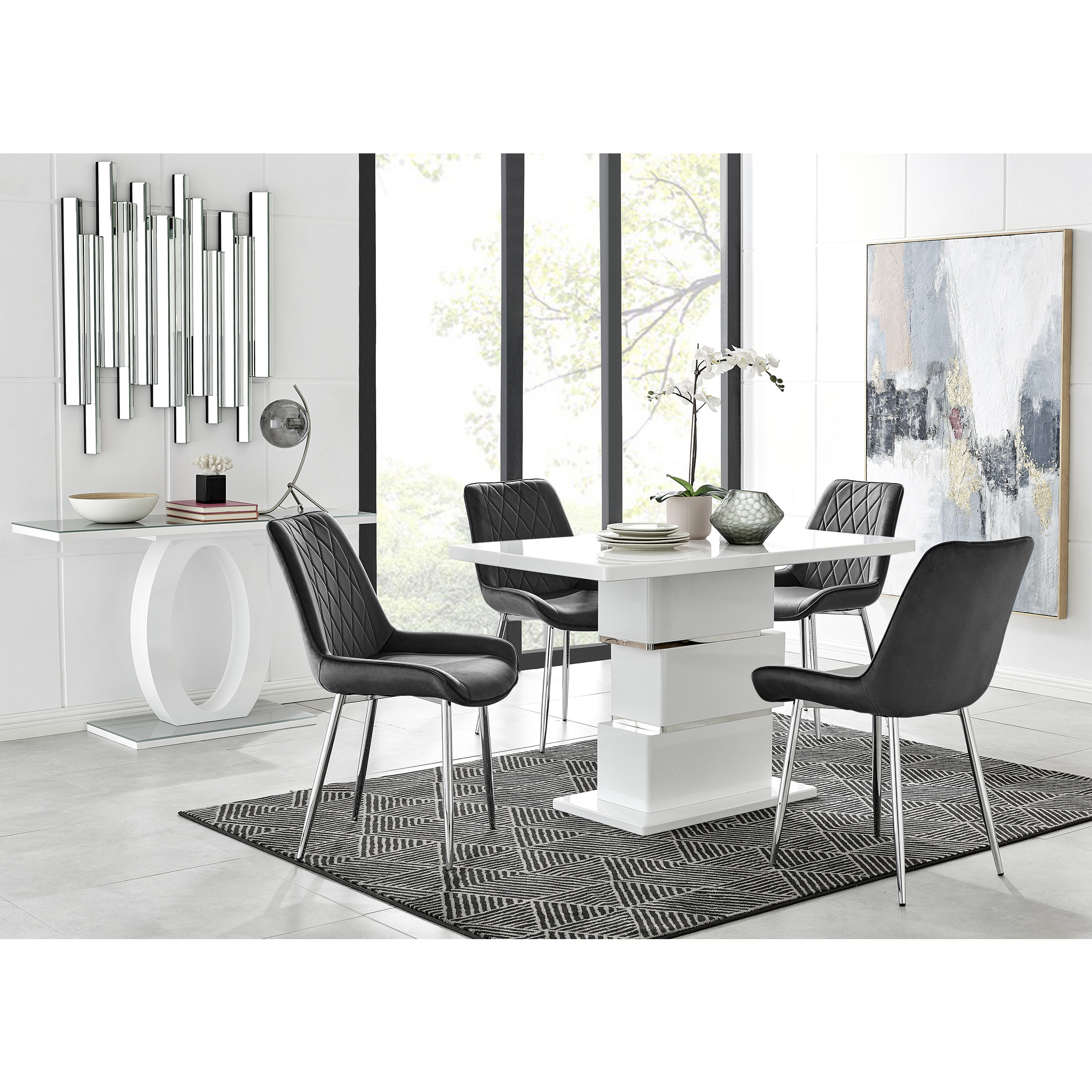 Apollo 4 Dining Table and 4 Pesaro Silver Leg Chairs by FurnitureBox ...