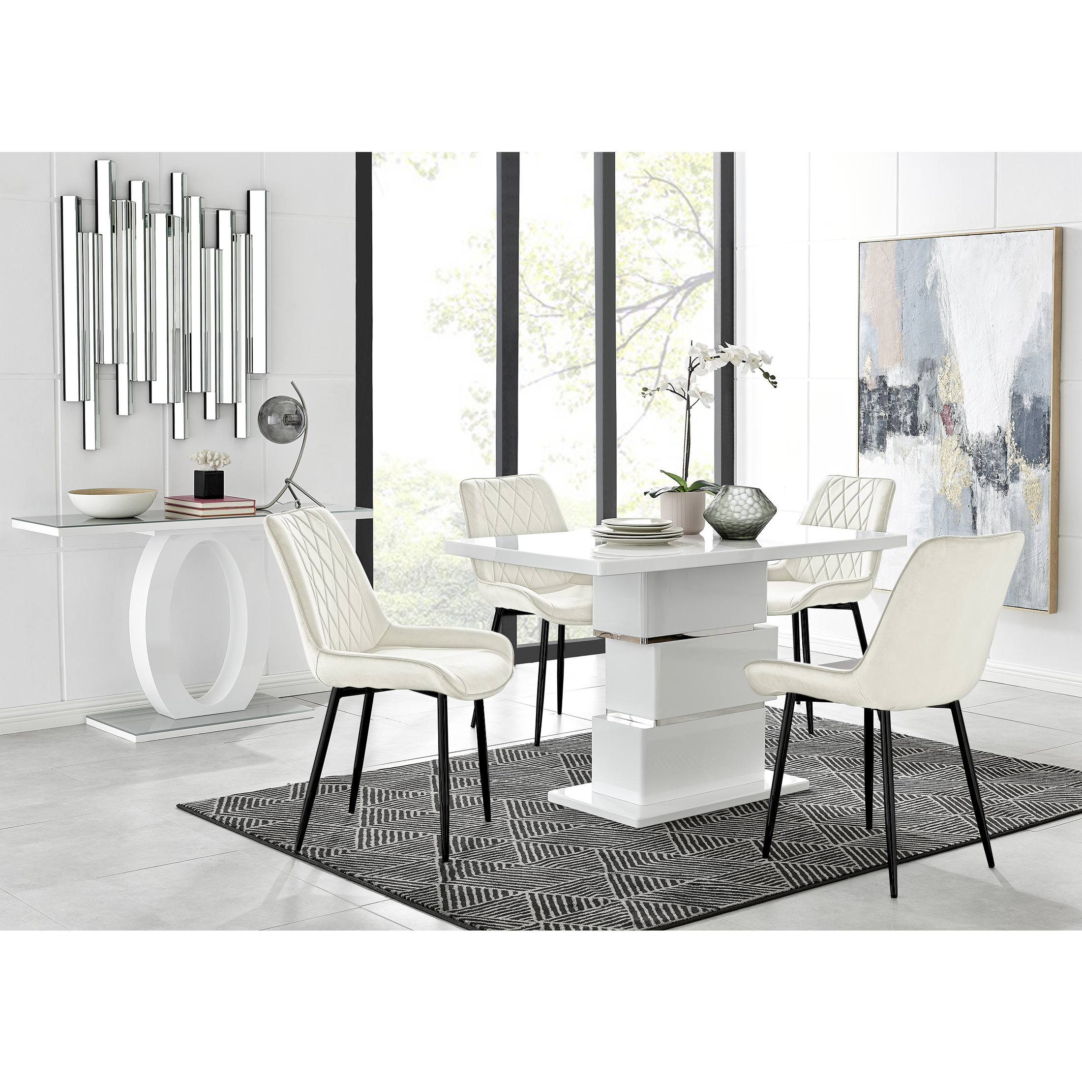 Apollo 4 Dining Table and 4 Pesaro Black Leg Chairs by FurnitureBox ...