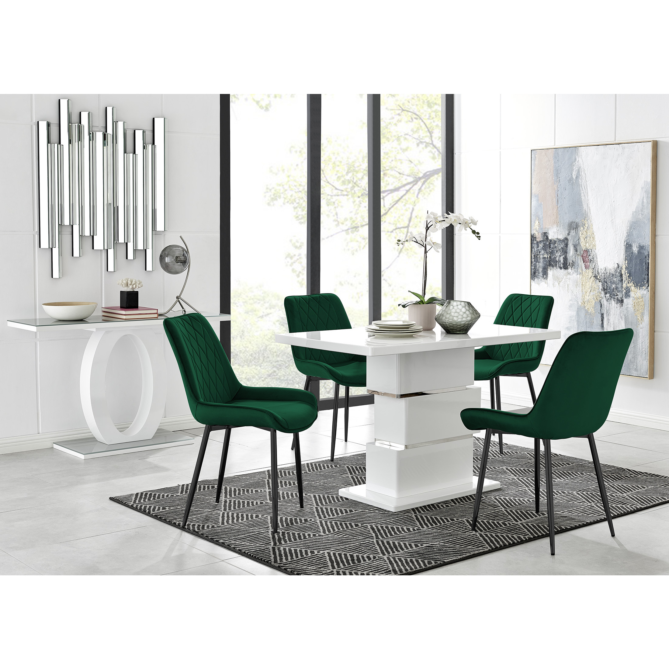 Apollo 4 Dining Table and 4 Pesaro Black Leg Chairs by FurnitureBox ...