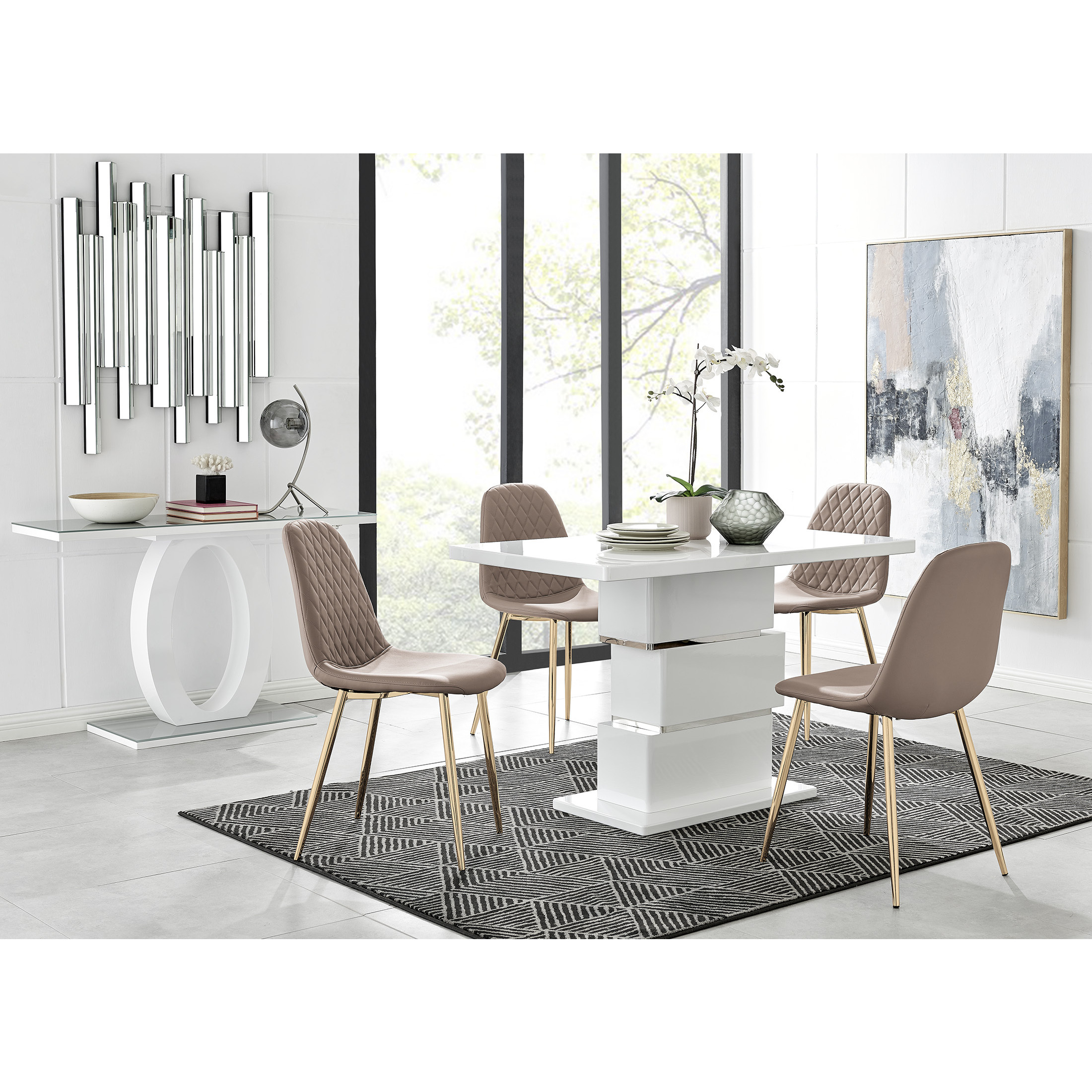 Apollo 4 Dining Table and 4 Corona Gold Leg Chairs by FurnitureBox ...