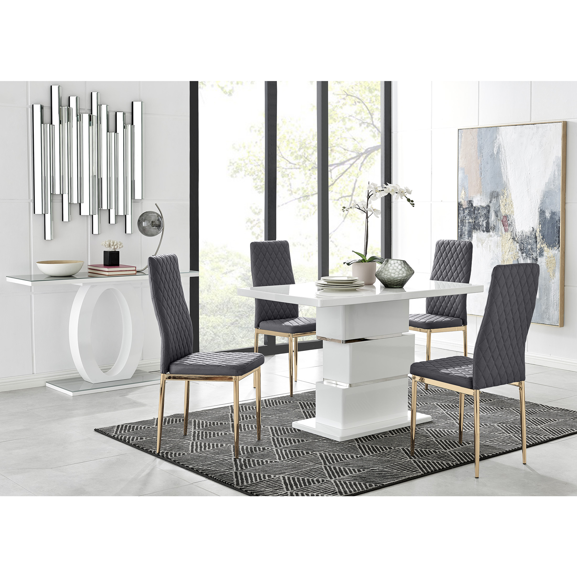 Apollo 4 Dining Table and 4 Velvet Milan Gold Leg Chairs by ...