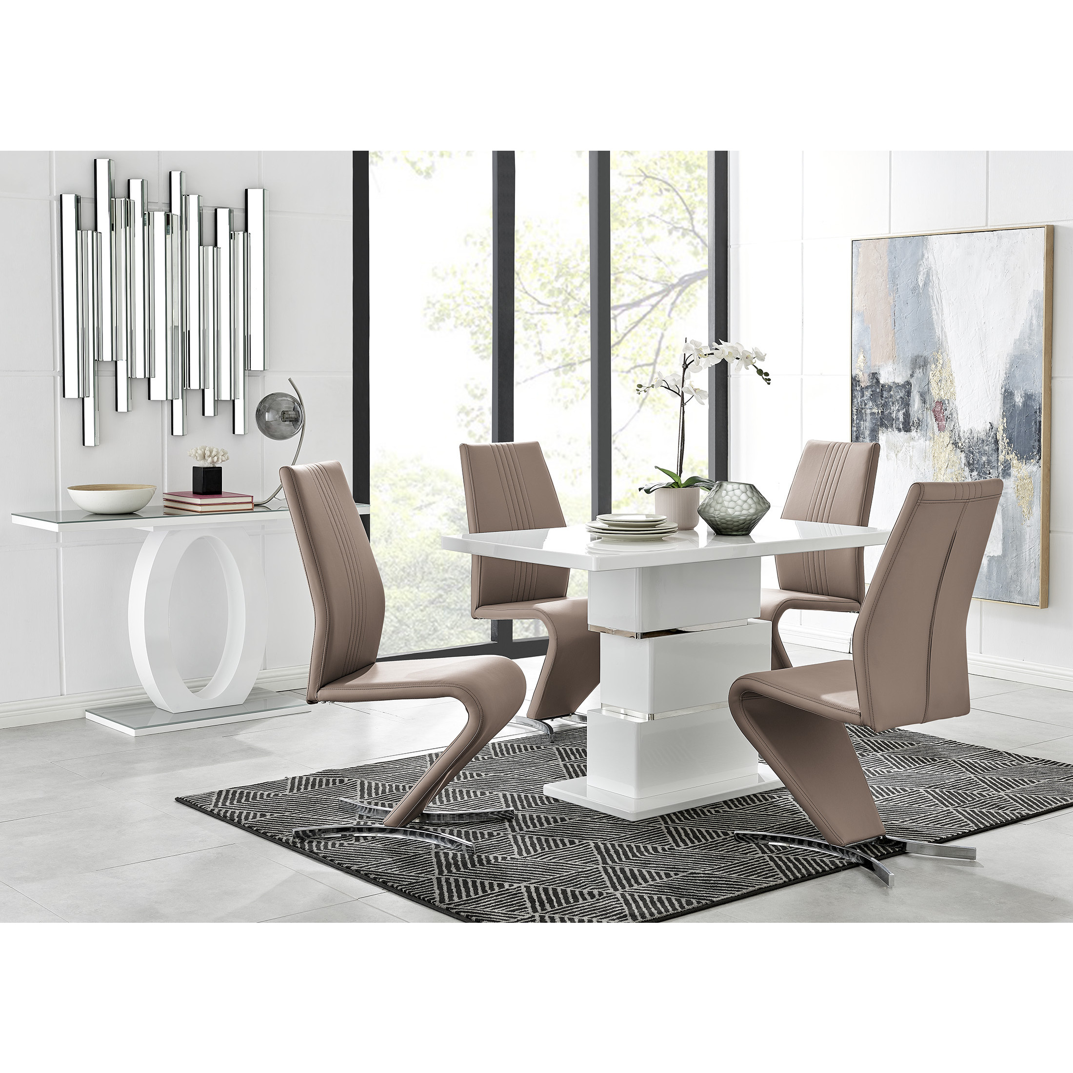 Apollo Rectangle White High Gloss Chrome Dining Table And 4 Willow ...