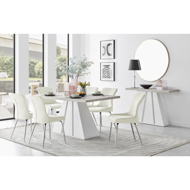 Athens Beige Stone Dining Table & 6 Nora Silver Leg Chairs ...