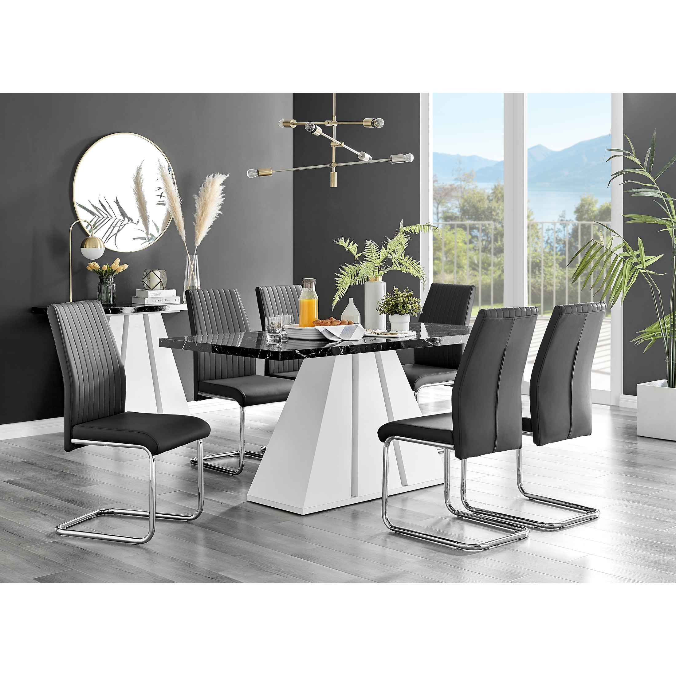 Athens Black Marble Effect Dining Table & 6 Lorenzo Chairs by ...