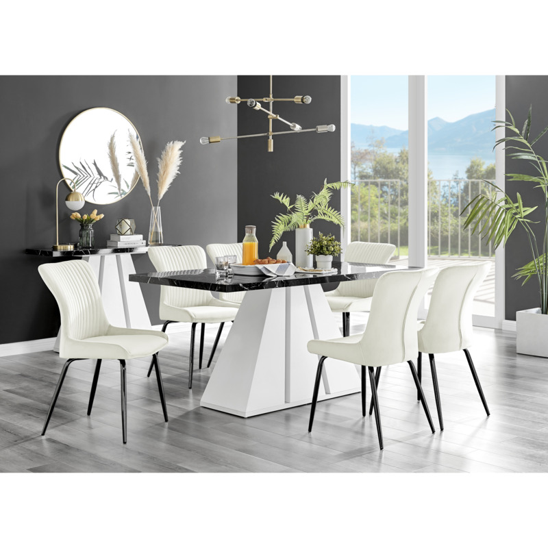 Athens Black Marble Dining Table & 6 Nora Black Leg Chairs by ...