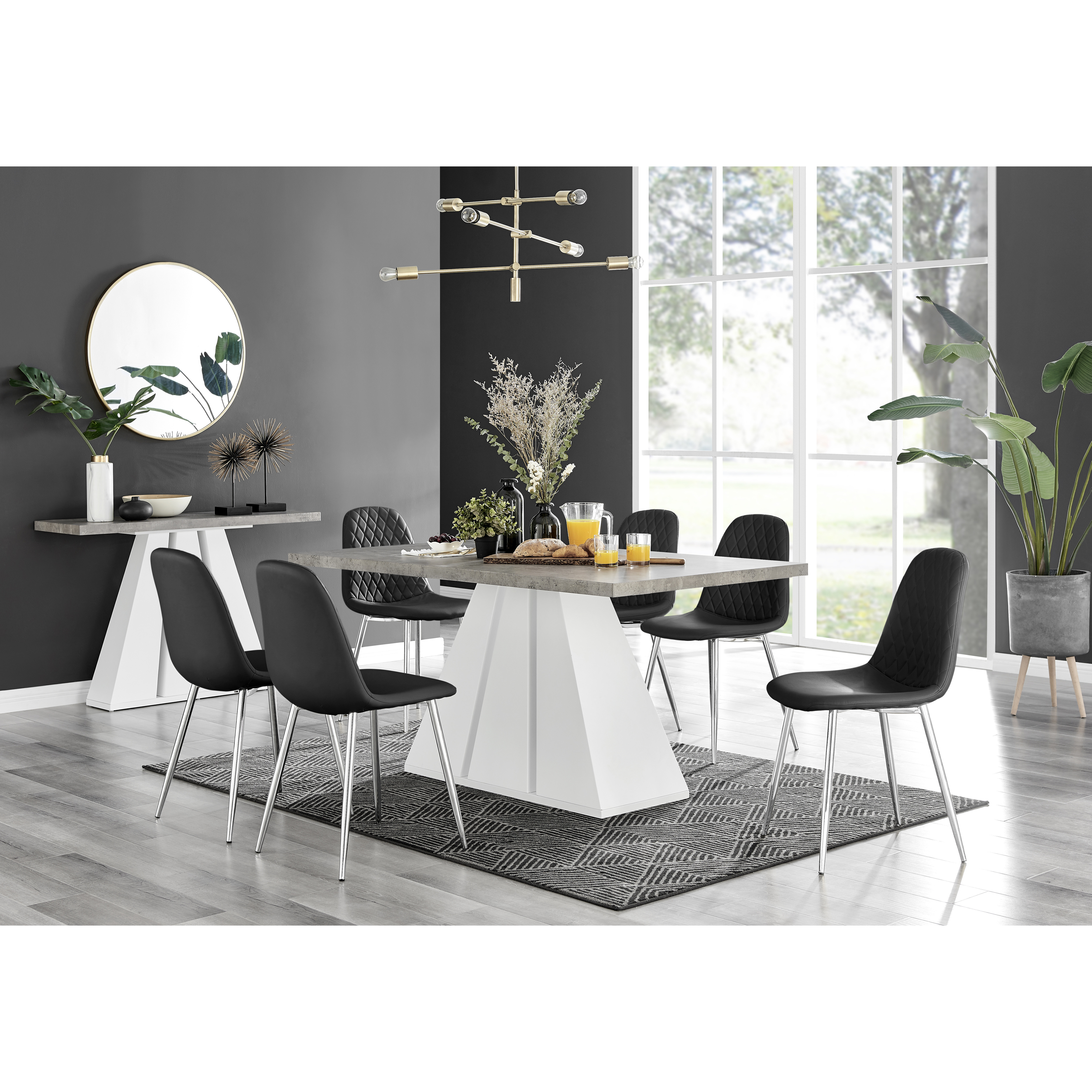 Athens Grey Concrete Effect Dining Table & 6 Corona Silver Chairs by ...