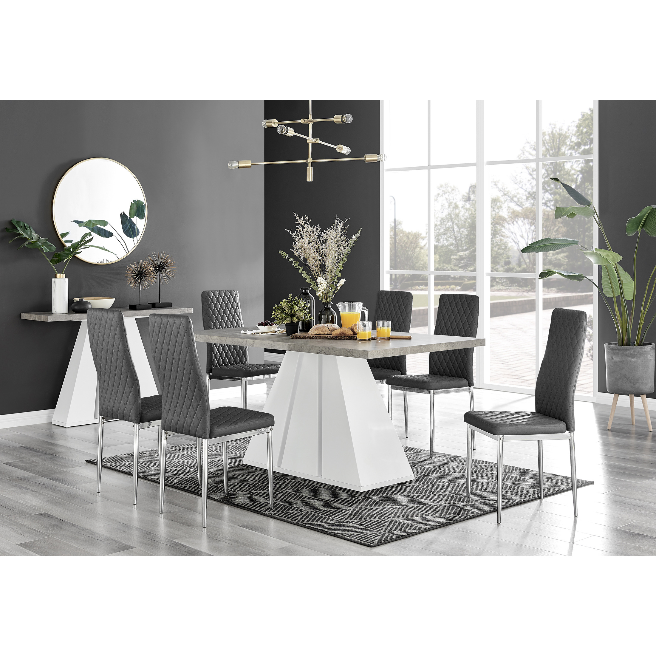 Athens Grey Concrete Effect Dining Table & 6 Velvet Milan Chairs by ...