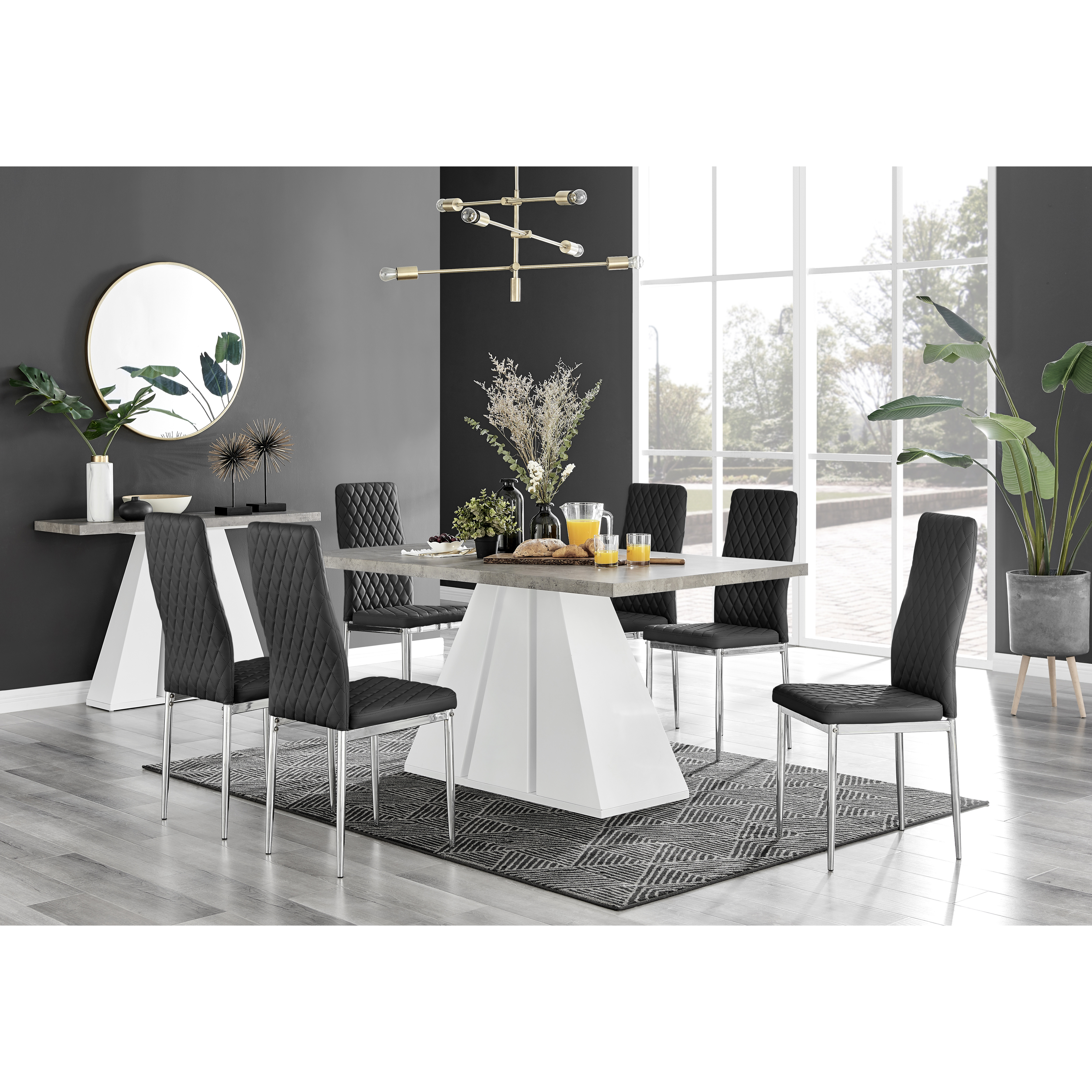 Athens Grey Concrete Effect Dining Table & 6 Milan Chrome Leg Chairs by ...