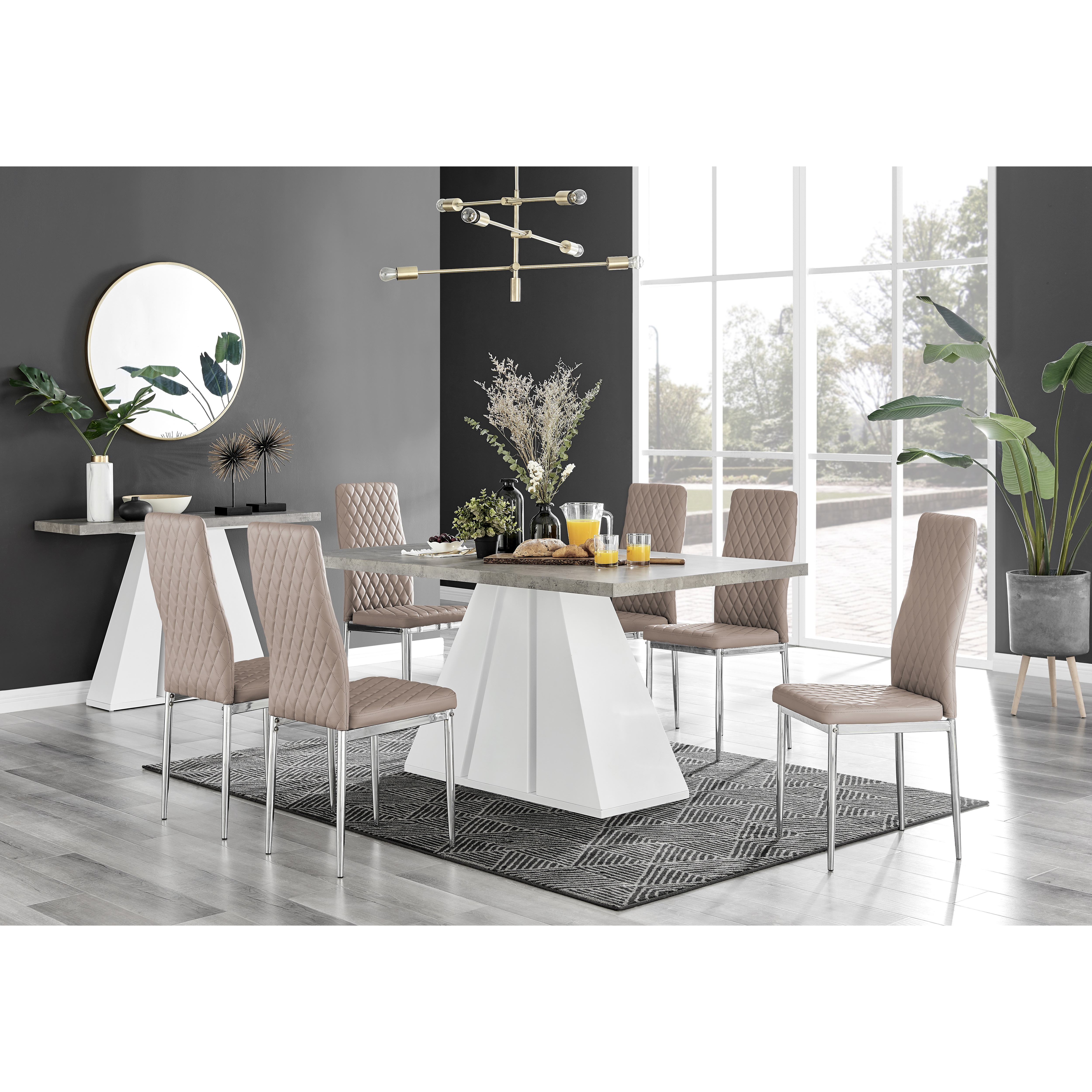 Athens Grey Concrete Effect Dining Table & 6 Milan Chrome Leg Chairs by ...