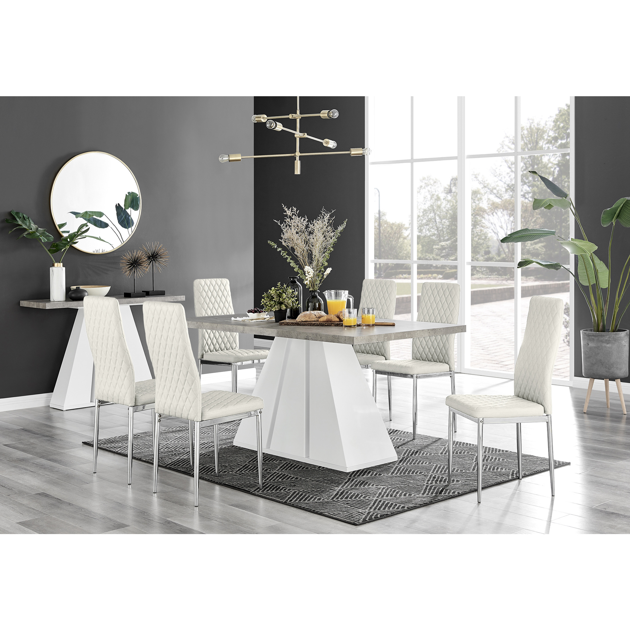 Athens Grey Concrete Effect Dining Table & 6 Velvet Milan Chairs by ...