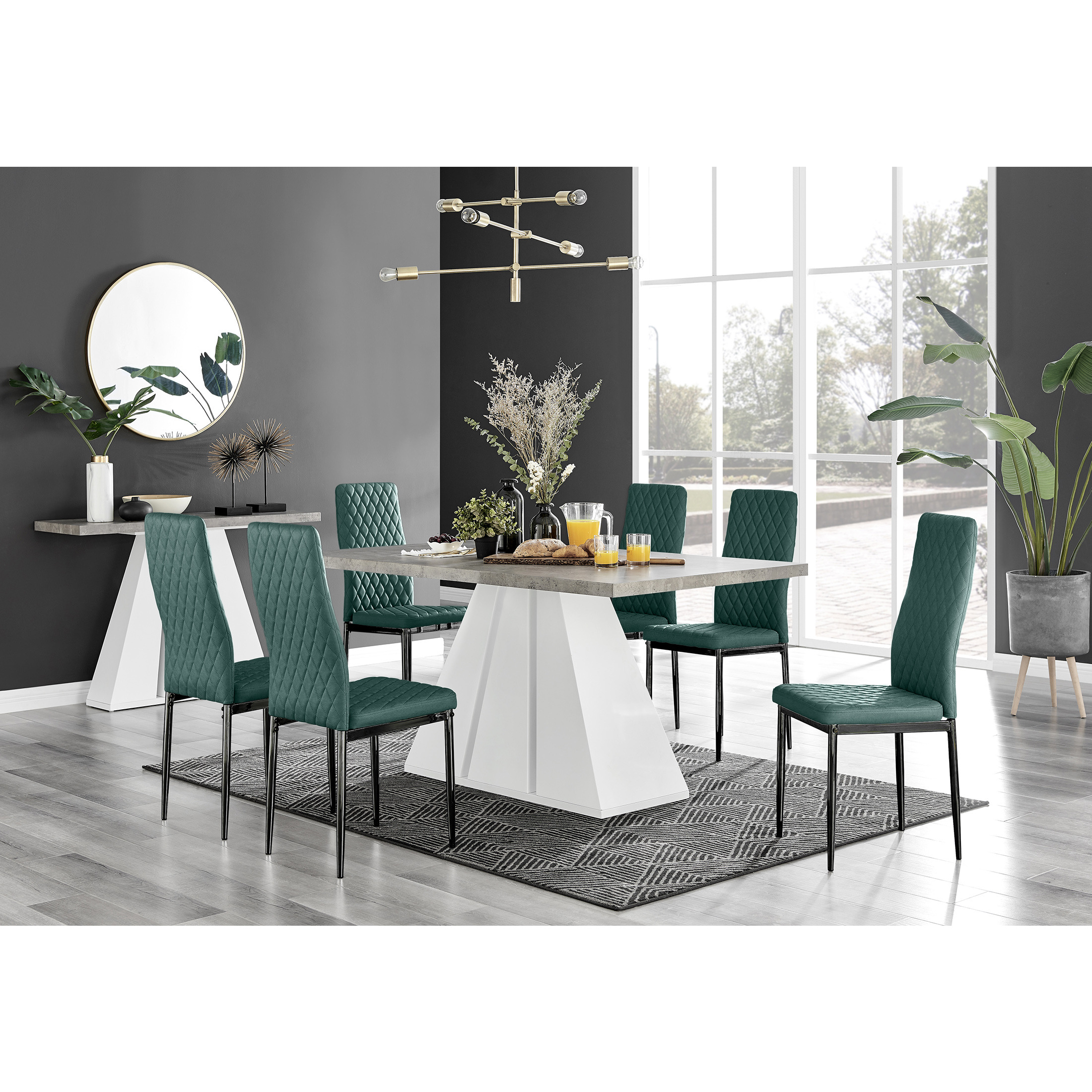 Athens Grey Concrete Effect Dining Table & 6 Velvet Milan Black Leg ...