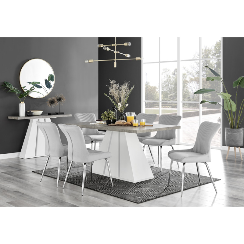 Athens Grey Concrete Dining Table & 6 Nora Silver Leg Chairs by ...