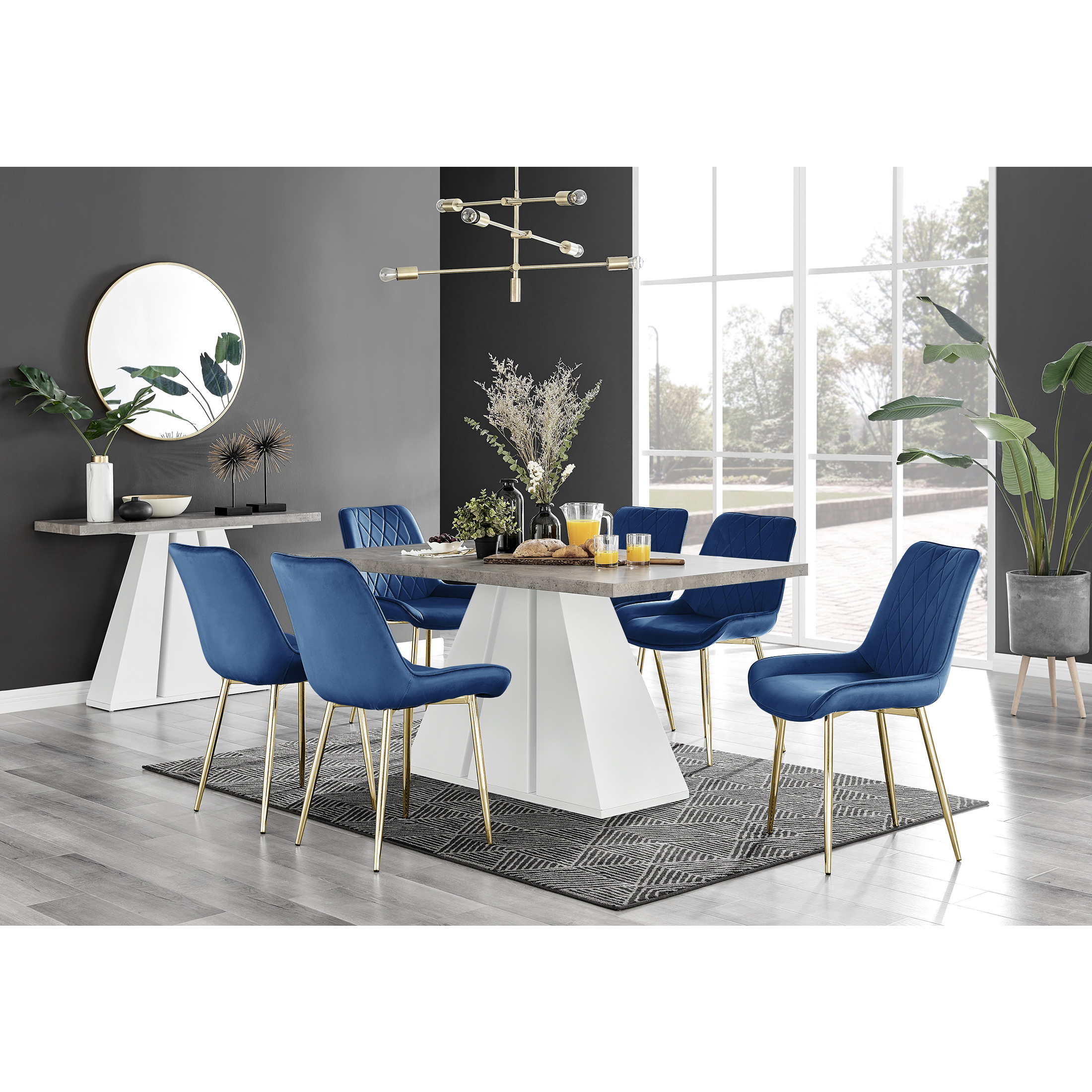 Athens Grey Concrete Effect Dining Table & 6 Pesaro Gold Leg Chairs by ...
