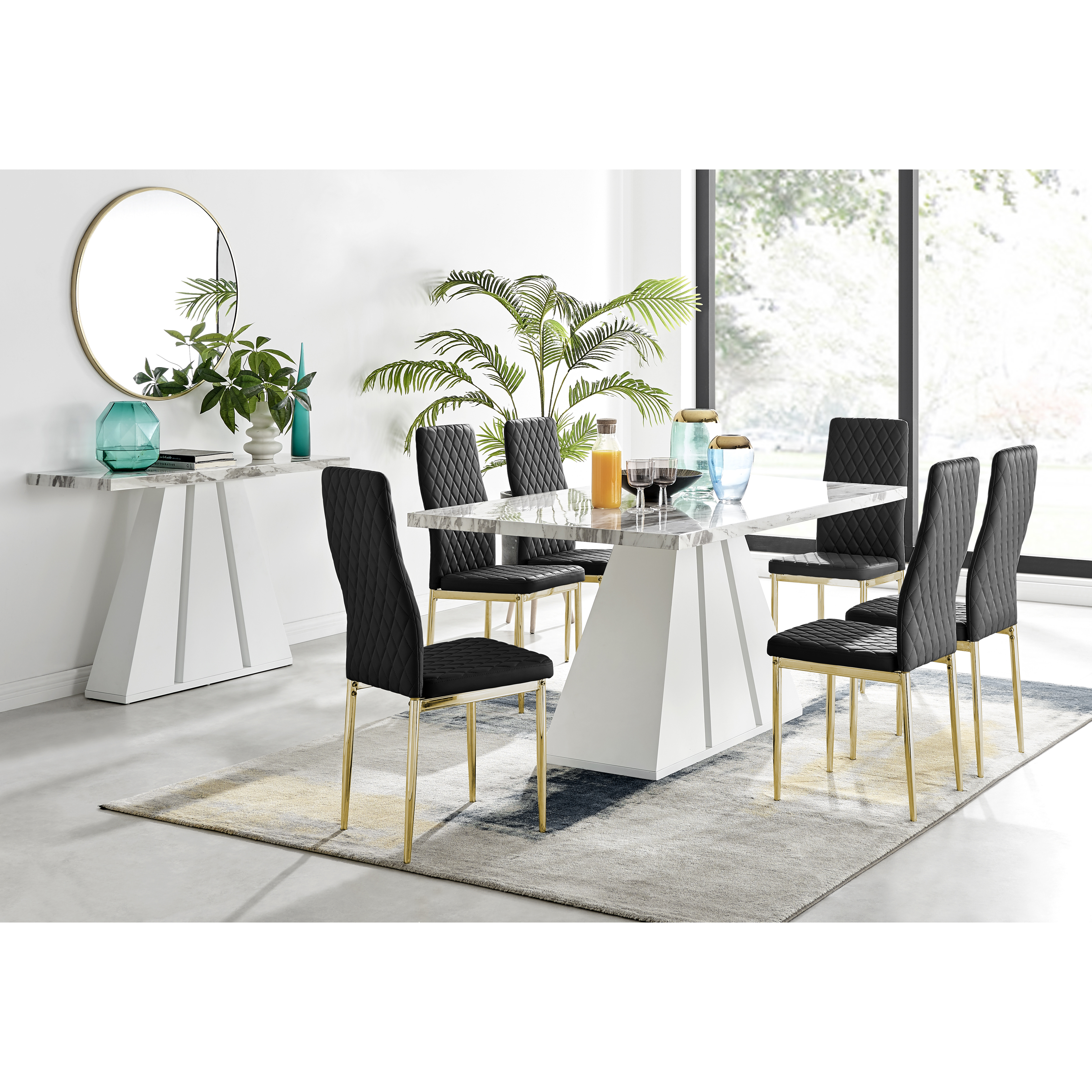 Athens White Marble Effect Dining Table & 6 Milan Gold Leg Chairs by ...