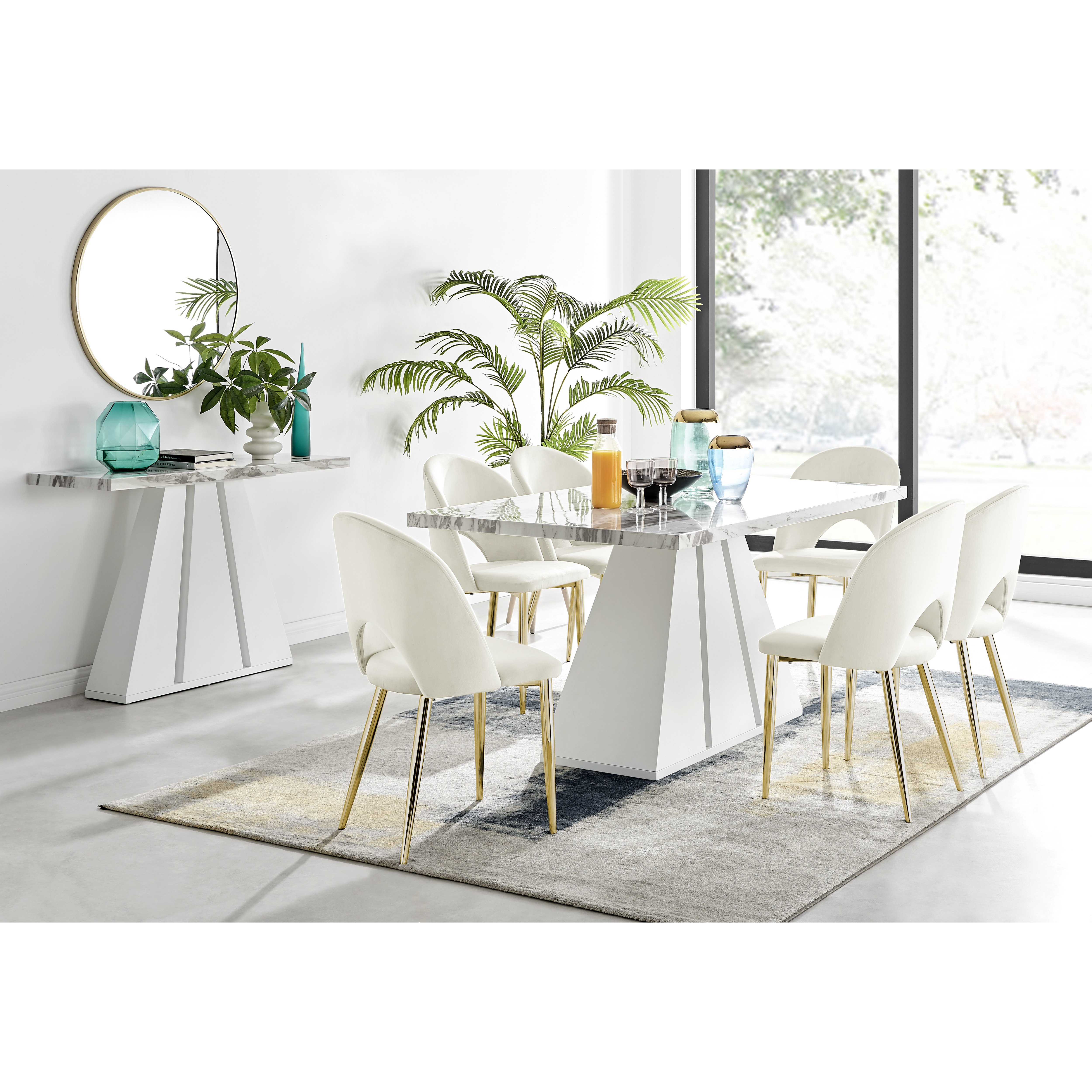Athens White Marble Dining Table & 6 Arlon Gold Leg Chairs by ...