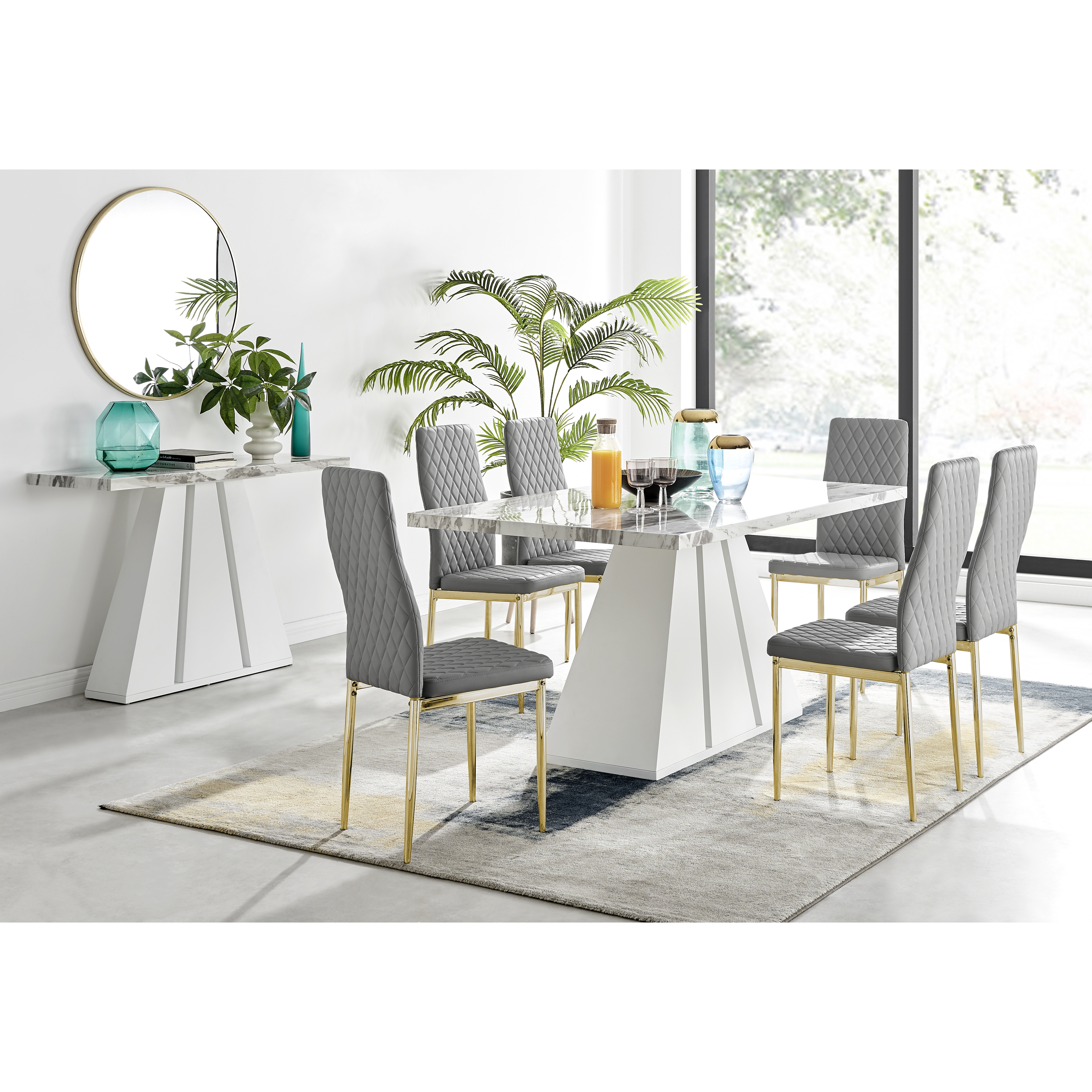 Athens White Marble Effect Dining Table & 6 Milan Gold Leg Chairs by ...