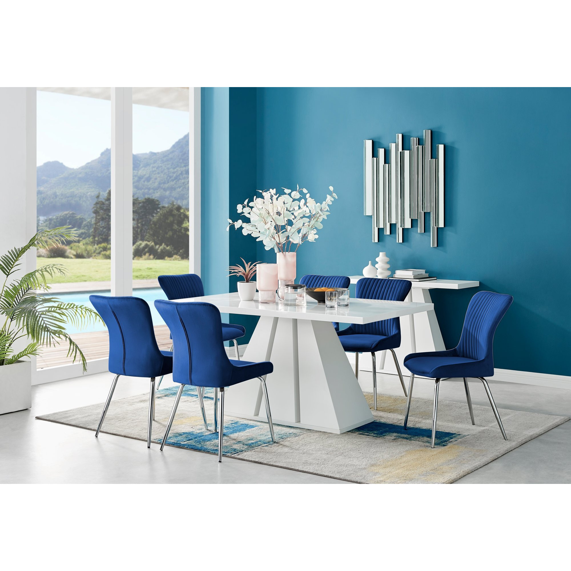 Athens White Dining Table & 6 Nora Silver Leg Chairs by FurnitureBox ...