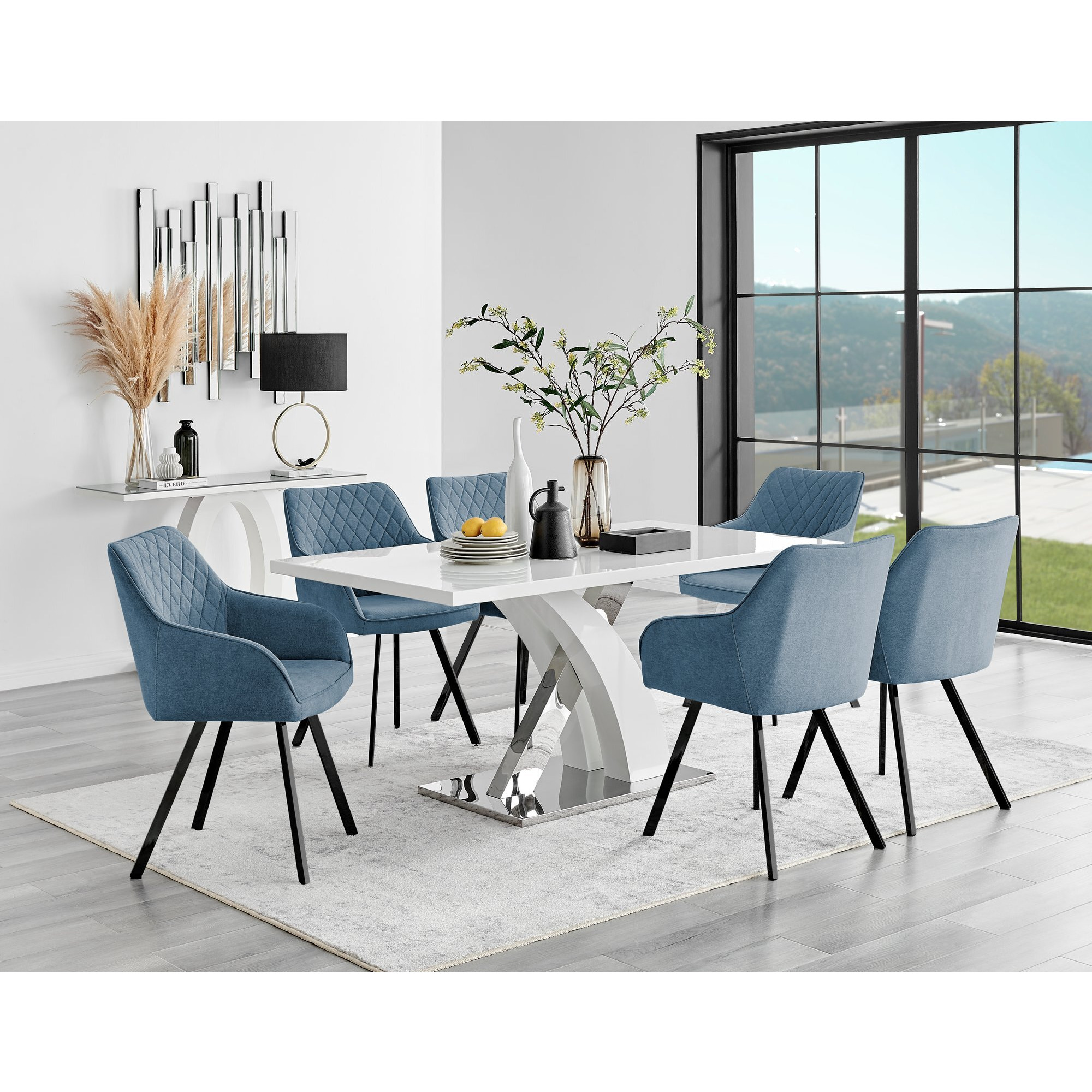 Atlanta 6 White Dining Table and 6 Falun Black Leg Chairs by ...