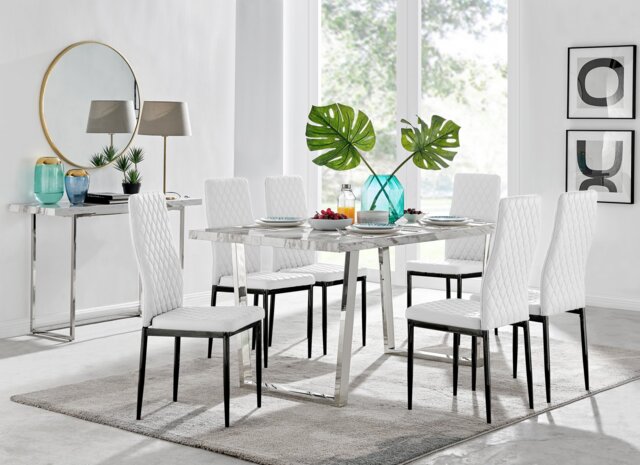 Kylo White Marble Effect Dining Table & 6 Milan Leg Chairs by ...